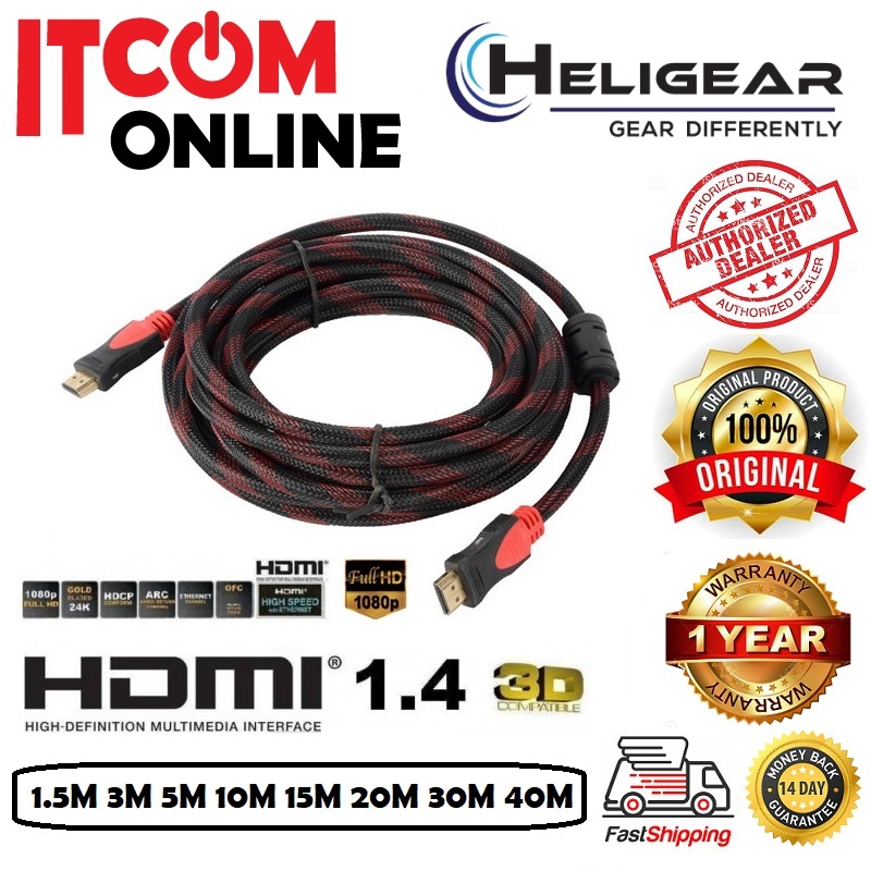 HIGH QUALITY HELIGEAR HDMI (M) TO HDMI (M) V1.4 CABLE 1.5M 3M 5M 10M 15M 20M 30M | Shopee Malaysia