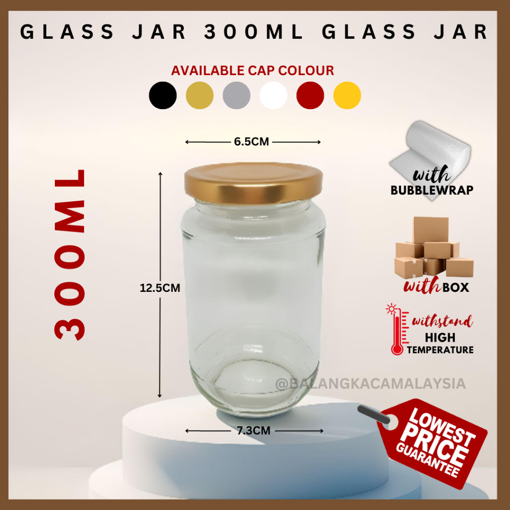 [12pcs] 1 Box 300ml Glass Jar Balang Kaca Doorgift Botol Kaca 12cm x ...