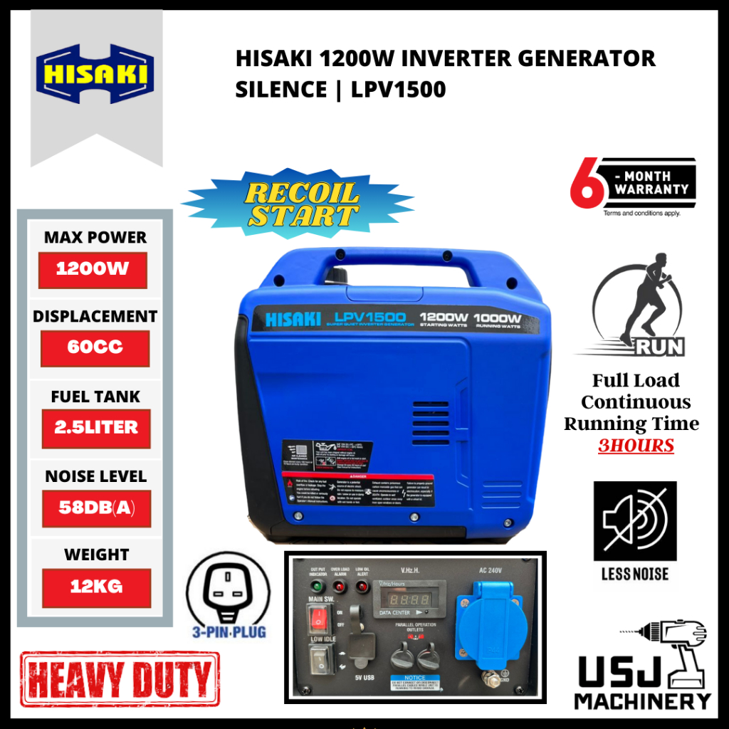 HISAKI 1200Watt Inverter Silent Compact Petrol Generator LPV1500 | 6 Months Warranty | Shopee ...
