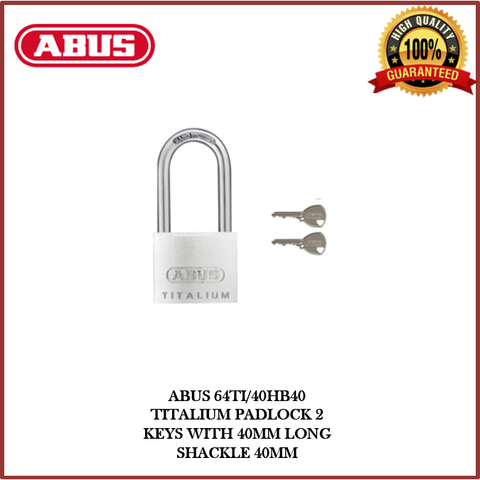 ABUS 64TI/40HB40 TITALIUM PADLOCK 2 KEYS WITH 40MM LONG SHACKLE 40MM | Shopee Malaysia