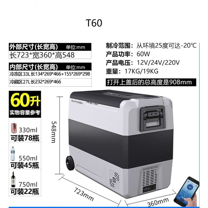 Alpicool 50/60L Car Refrigerator Portable Compressor Freezer Small ...