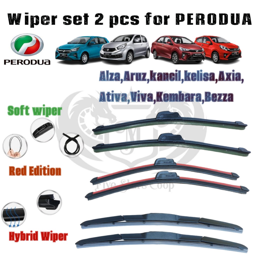 WIPER SET 2 PCS FOR PERODUA SOFT / HYBRID WIPER bezza alza axia myvi ...