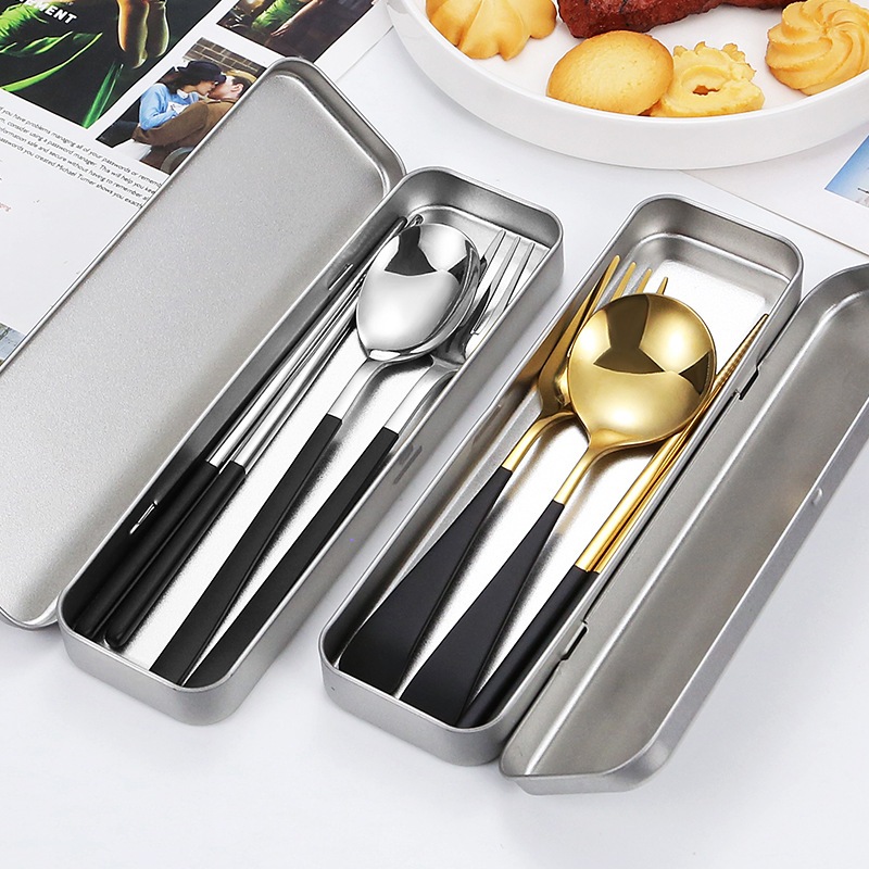 3pcs/set Korean 304 Stainless Steel Flatware Gold Silver Cutlery Travel ...