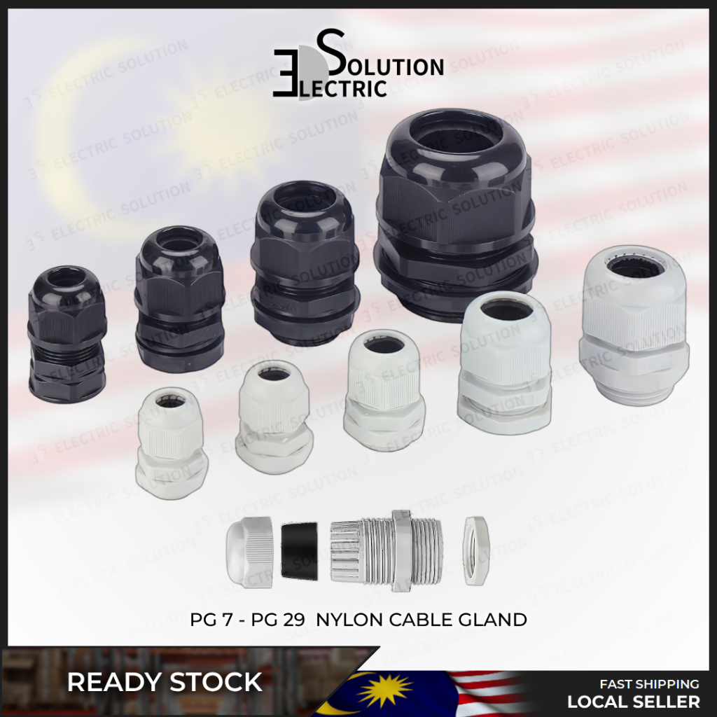 𝗕𝗢𝗥𝗢𝗡𝗚 🔥 PG 7 - PG 29 NYLON CABLE GLAND WHITE & BLACK WATERPROOF WIRE ...