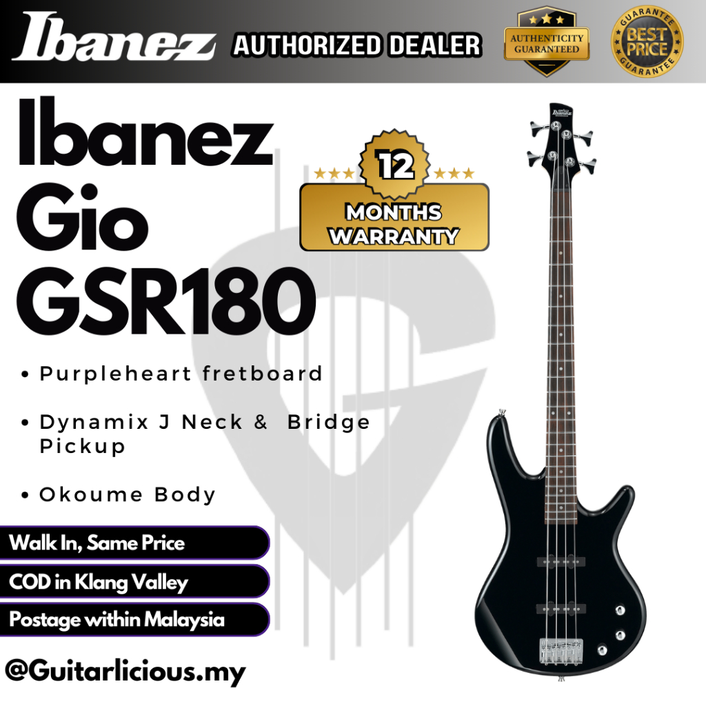 FREE SHIPPING - Ibanez GSR180 Gio Series 4 String Electric Bass, Black ...
