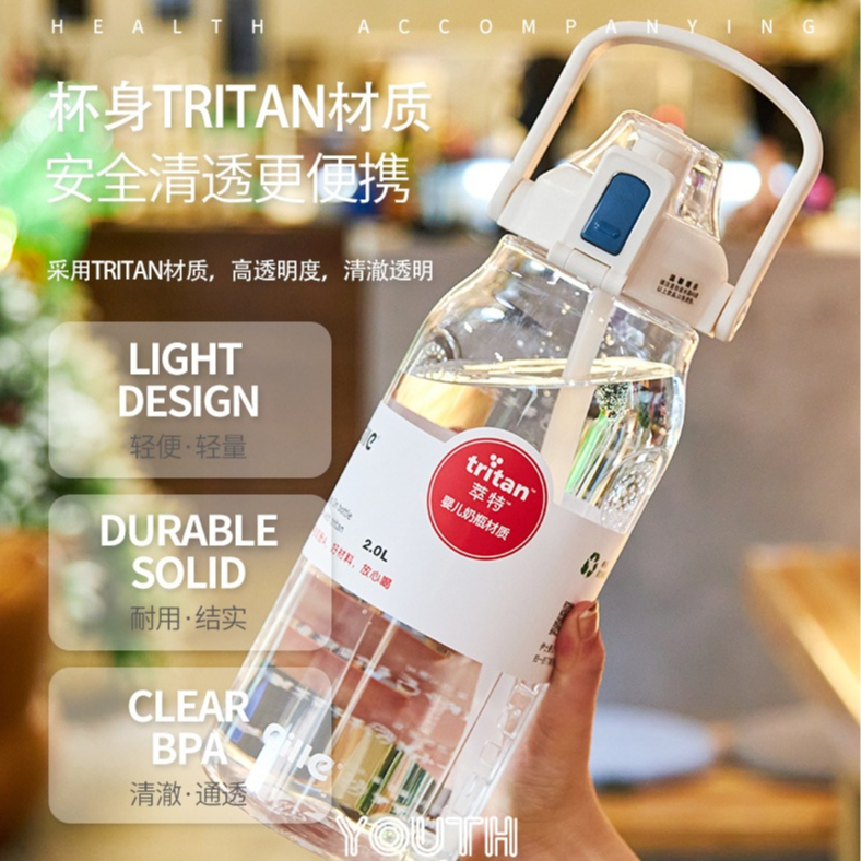 1500ml 2000ml Cille Tritan Water Drinking Bottle 2L With Straw With Handle Sport Plastic BPA ...
