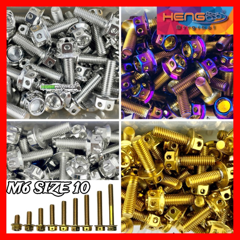 🏁 (1 BIJI) SKRU M6 SAIZ 10 thread 6mm TITANIUM GOLD CHROME 🏁 ORIGINAL ...