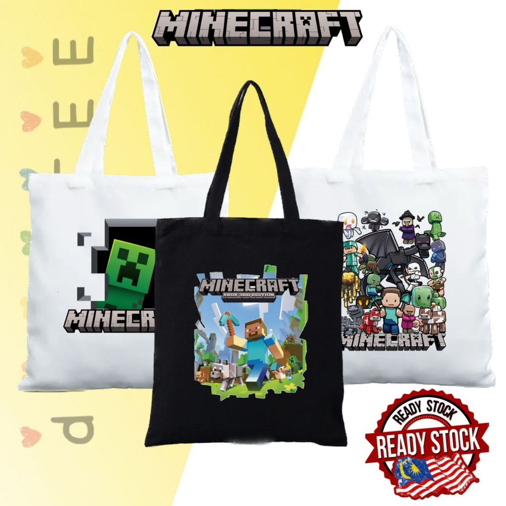Minecraft canvas tote bags student tuition bag beg mengaji | Shopee ...
