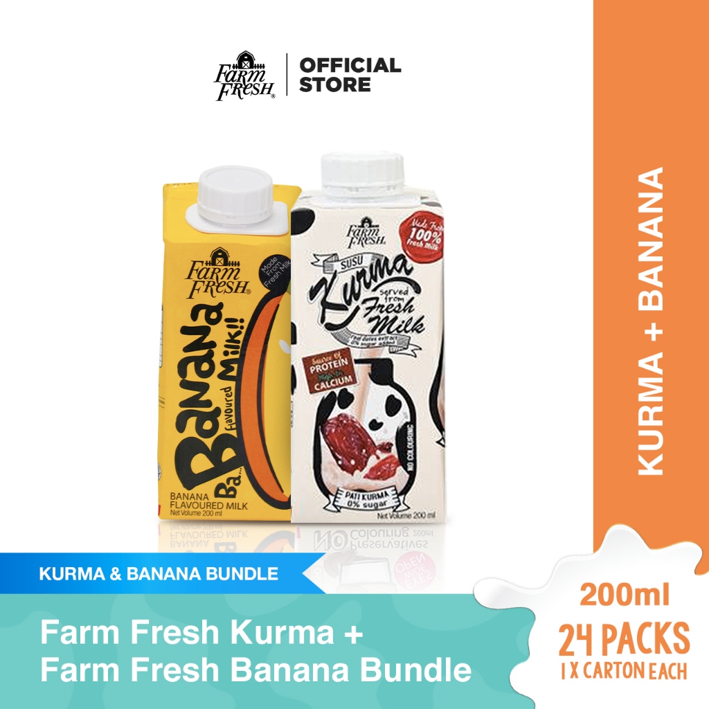 Farm Fresh UHT Kurma Milk + Farm Fresh UHT Banana Milk 200ml x 24 Packs ...