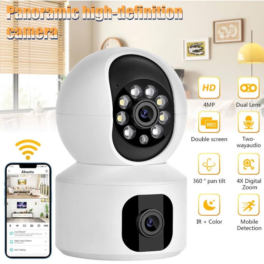 (Free 32GB) 360 WiFi Cloud Camera Indoor Security Camera Dual Lens ...