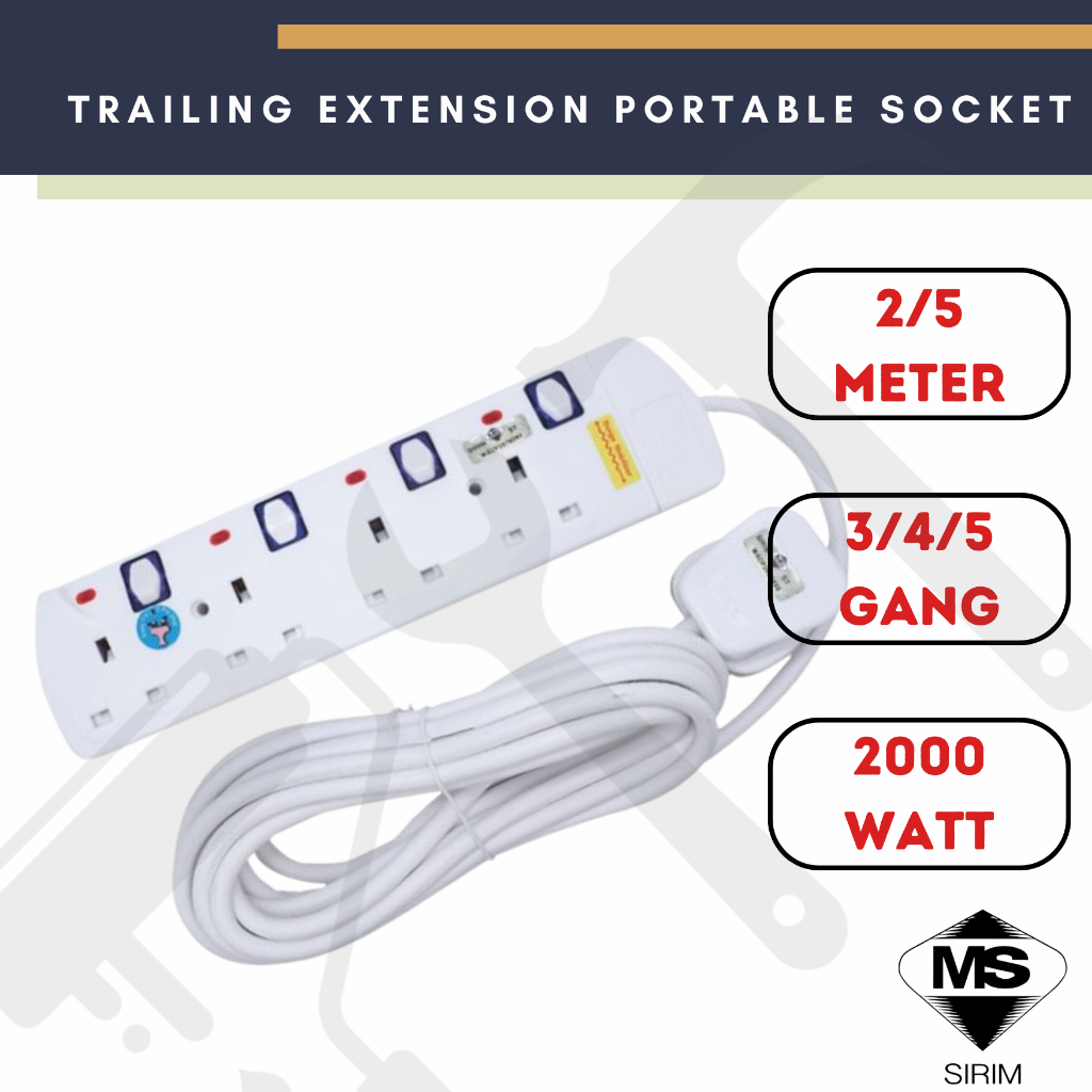 Extreme 2meter 5meter 13a Trailing Extension Portable Socket W Neon Light Sirim Approved 2 3