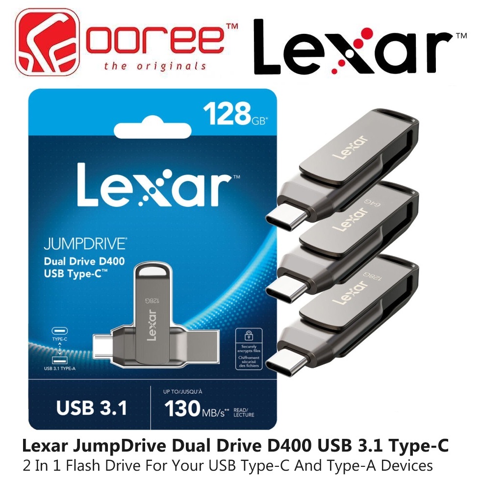 LEXAR JUMPDRIVE DUAL DRIVE D400 USB 3.1 TYPE-C OTG FLASH DRIVE FLASH ...
