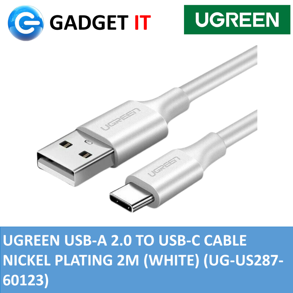 UGREEN USB-A 2.0 TO USB-C CABLE NICKEL PLATING 2M (WHITE) (UG-US287-60123) | Shopee Malaysia