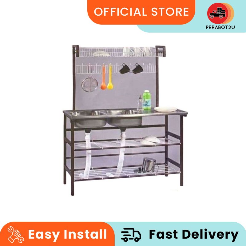 P2U 3V rak 2 sinki/rak besi/rak sinki/sink rack/dish rack | Shopee Malaysia