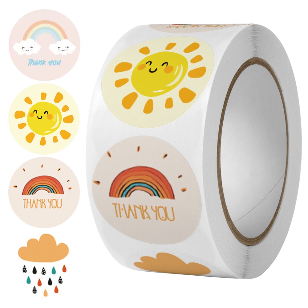 500pcs/Roll Cute Sanrio Sticker Round Thank You Stickers Emoji Sealing ...