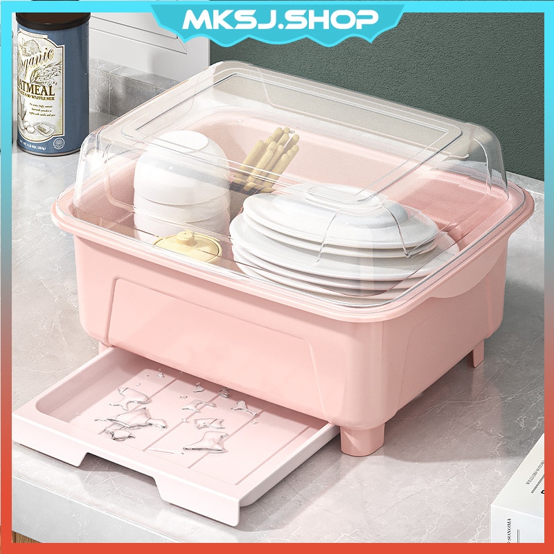 Dish Rack with Lid Kitchen Storage Box for Plate Bowl Chopsticks ...