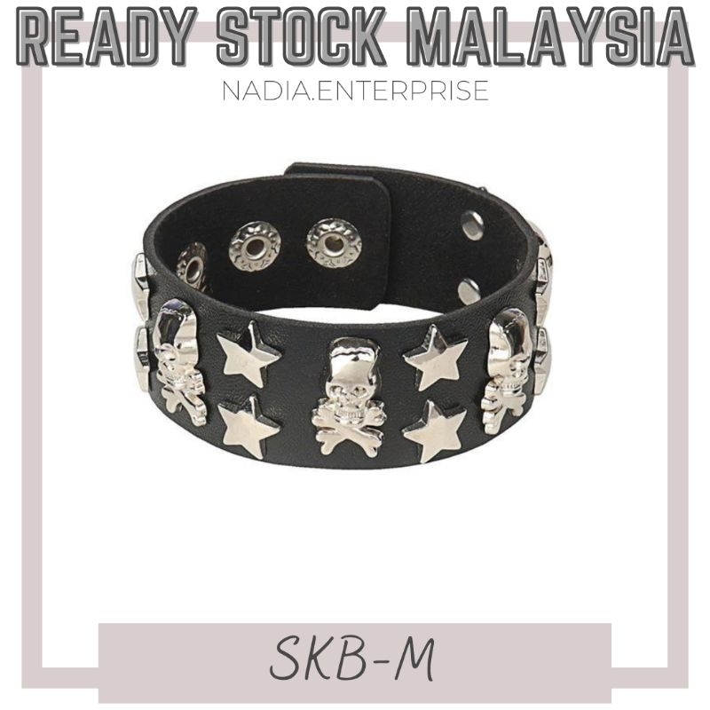 🇲🇾 GELANG Leather Wristband bracelet cuff gothic punk metal armbands ...