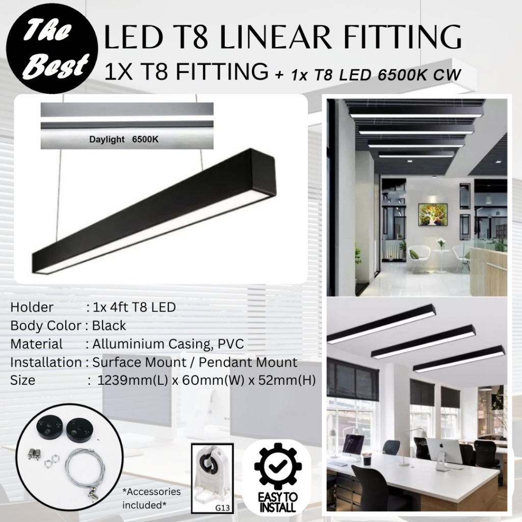T8 LED BLACK LINEAR CASING SINGLE DOUBLE FITTING HANGING/SURFACE MOUNT ...