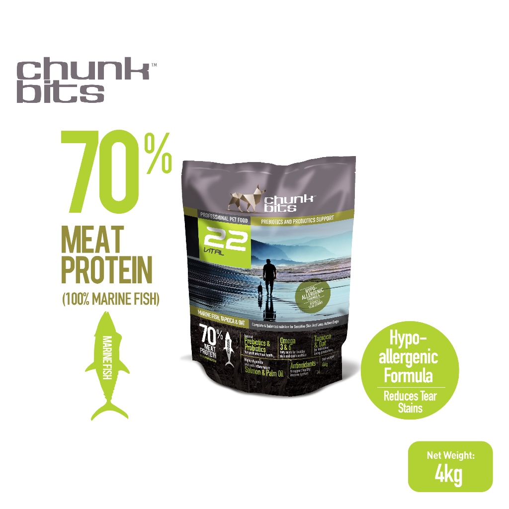 CHUNKBITS Vital 22 Dog Dry Food - Marine Fish/Tapioca/Oat (4kg ...