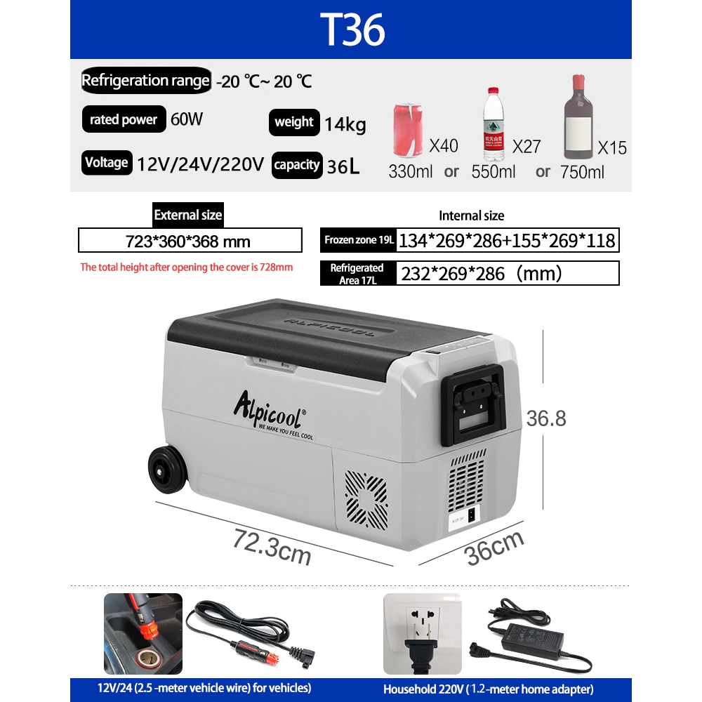 Alpicool fridge Car refrigerator cooling compressor 36L/50L/60L Frozen ...
