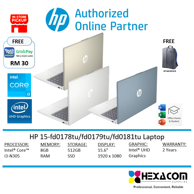 HP 15-FD0178TU Gold, FD0179TU Blue, FD0181TU Silver Laptop (INTEL CORE I3-N305/8GB RAM/512GB SSD ...