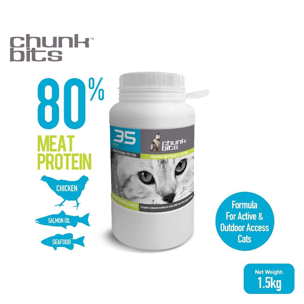 CHUNKBITS FIT 35 Cat Dry Food - Salmon/Seafood/Barley (1.5kg) | Shopee ...