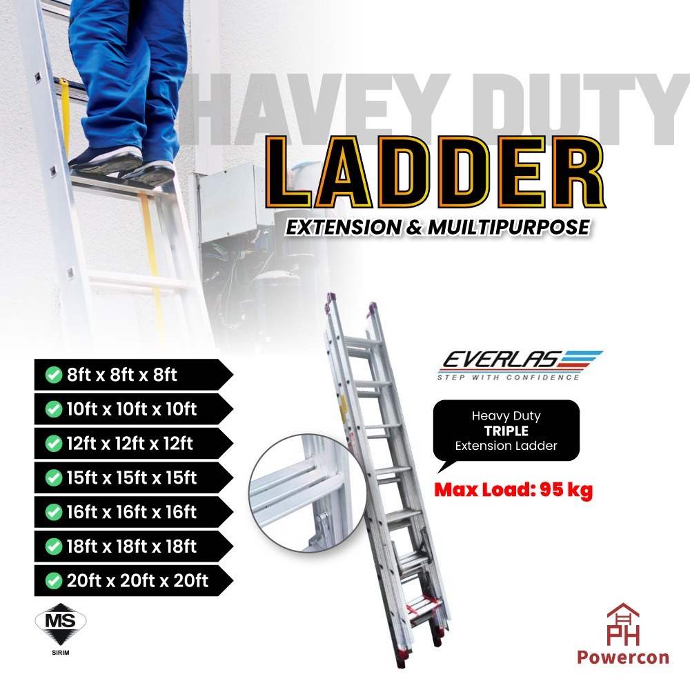 EVERLAS EXTENSION LADDER WITH SIRIM ALUMINIUM LADDER TANGGA 8FT X 8FT ...