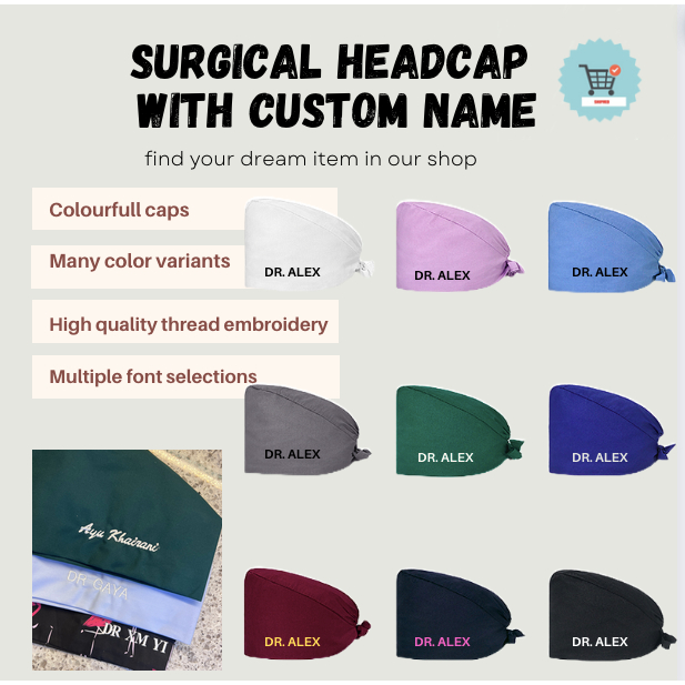 custom made embroidery/logo surgical headcap topi bedah Cotton HeadCap ...