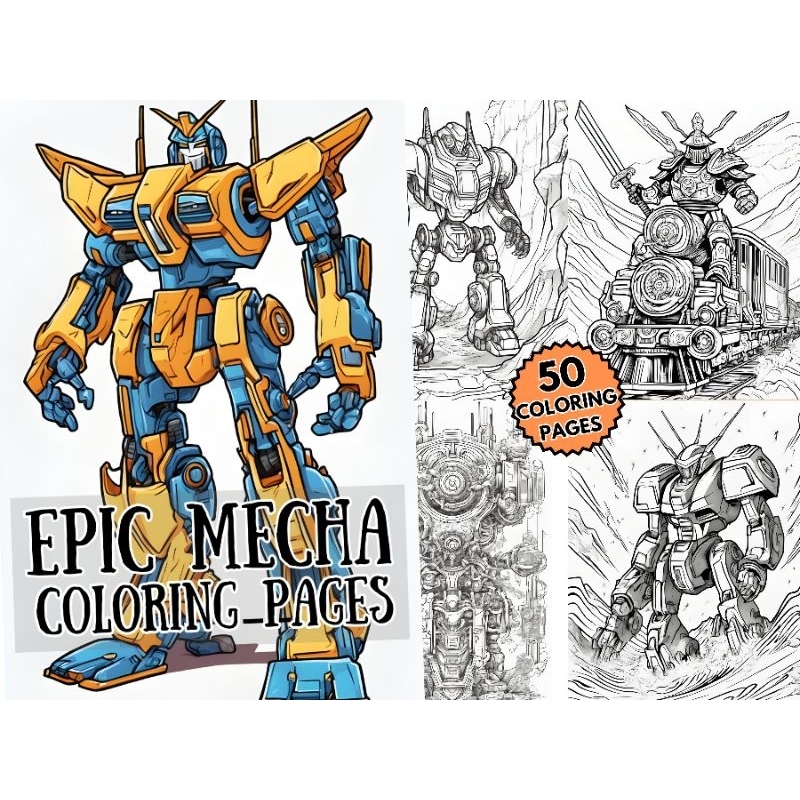 Epic Mecha Coloring Pages - Bundle Robot Coloring Pages - 50 Pages (PDF ...
