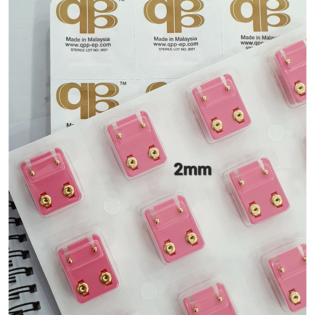 READY STOCK 】( 1 PAIR ) ( 2MM ) GOLD PLATED QPP Ear Piercing Earrings ...