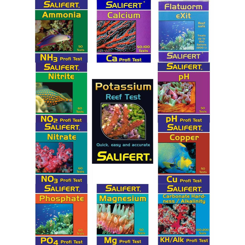 Salifert NH3/NO2/NO3/KH/Mg/Ca/K/PH/PO4/CU/Flatworm Exit Test Kit ...