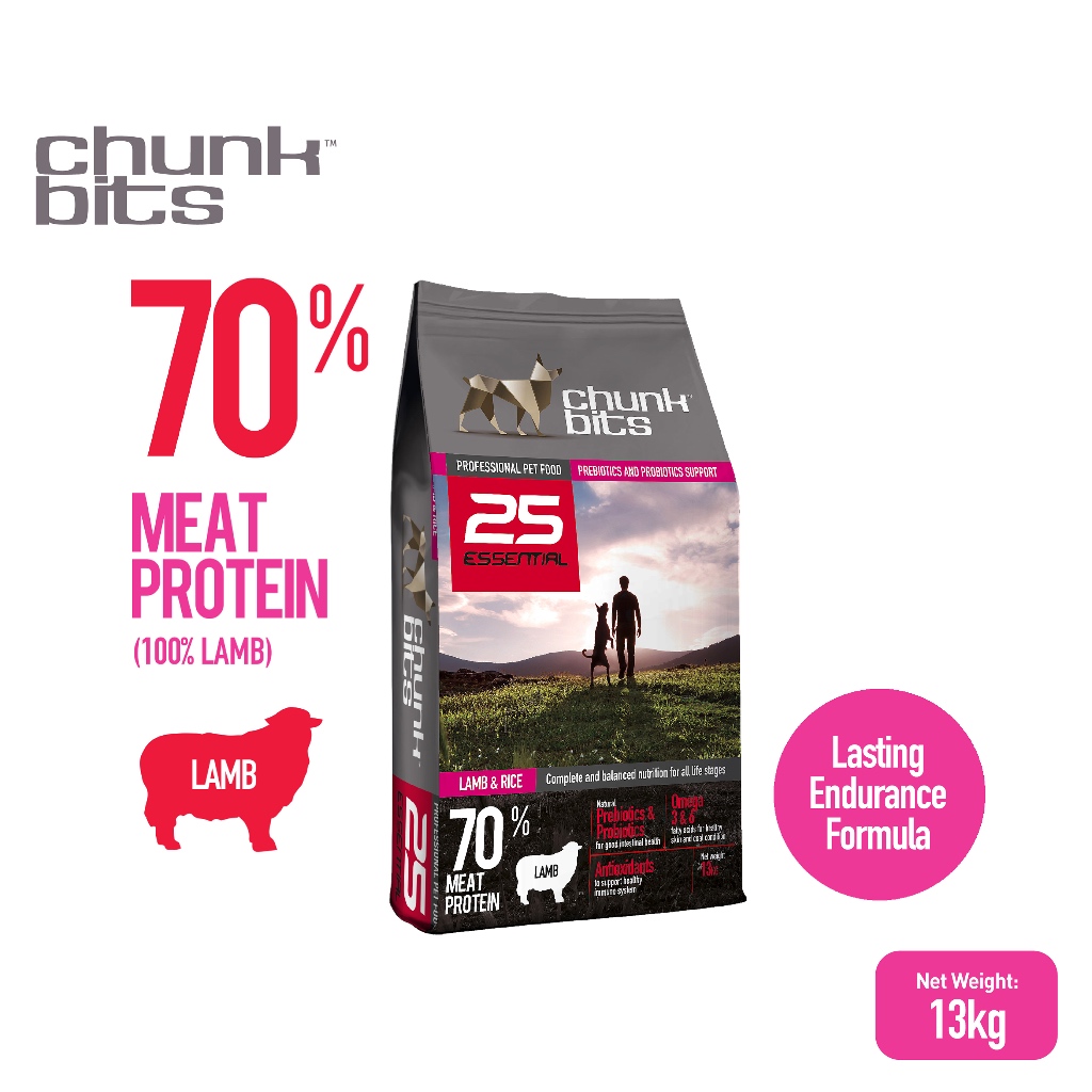 CHUNKBITS Essential 25 Dog Dry Food - Lamb & Rice (13kg) | Shopee Malaysia