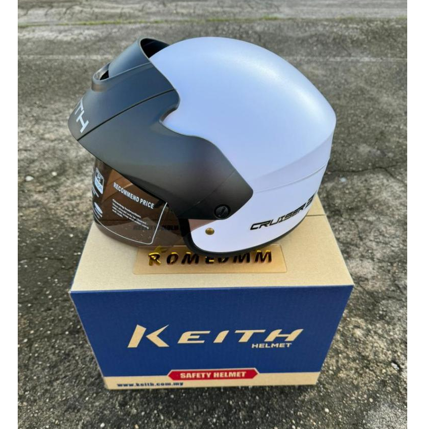 KEITH Cruiser Helmet Topi Keledar Separuh Safety Smoke Tinted Visor ...