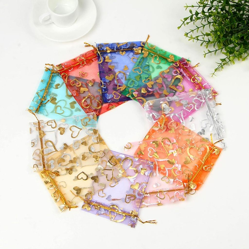 7x9/9x12/13x18cm LOVE HEART ROSEY Organza Pouch | Mesh Drawstring Mini ...