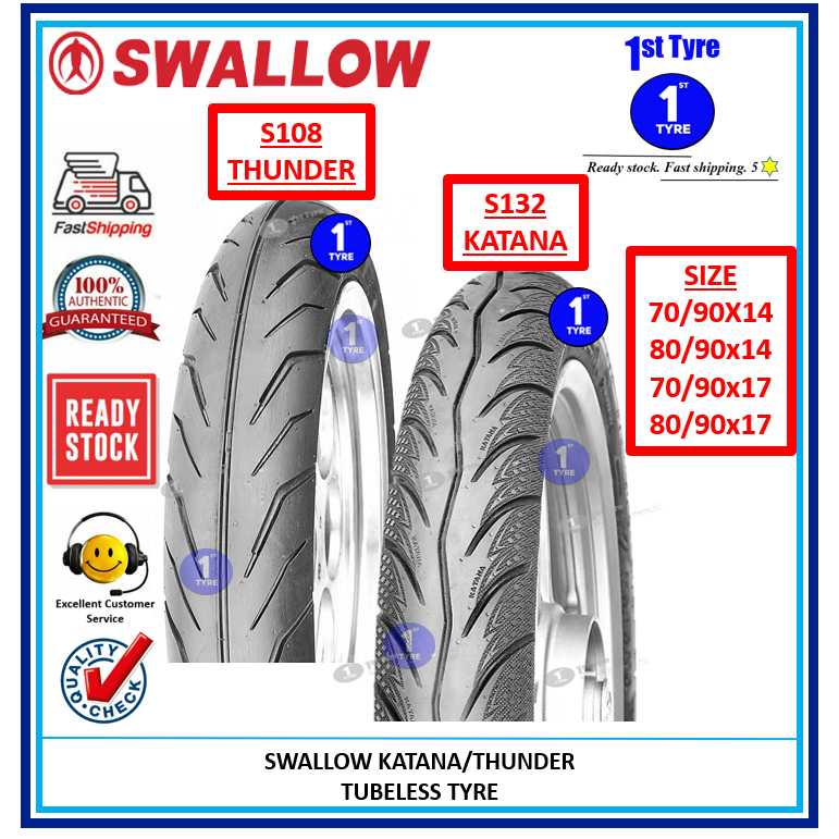 DELI/SWALLOW MOTORCYCLE TYRE THUNDER/KATANA SB108,SB132 70/90-17, 80/90 ...