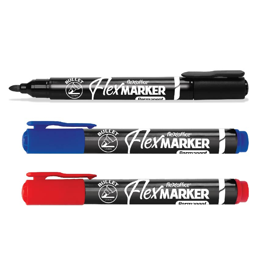 FLEXMARKER PERMANENT MARKER PEN (BLACK/BLUE/RED) BOX OF 12'S (PRICE PER ...
