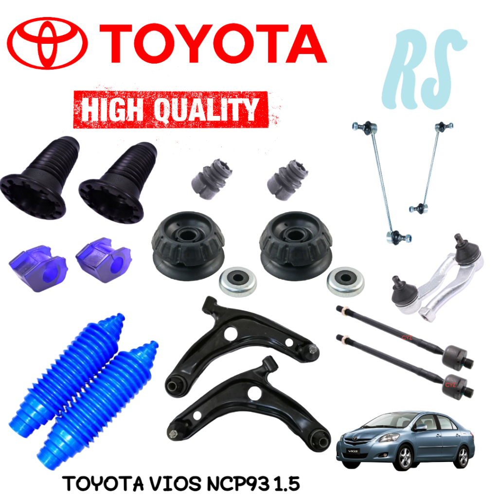 20 ITEM COMBO SET FRONT SUSPENSION TOYOTA VIOS NCP93 1.5 LOWER ARM ABSORBER MOUNTING TIE ROD END ...