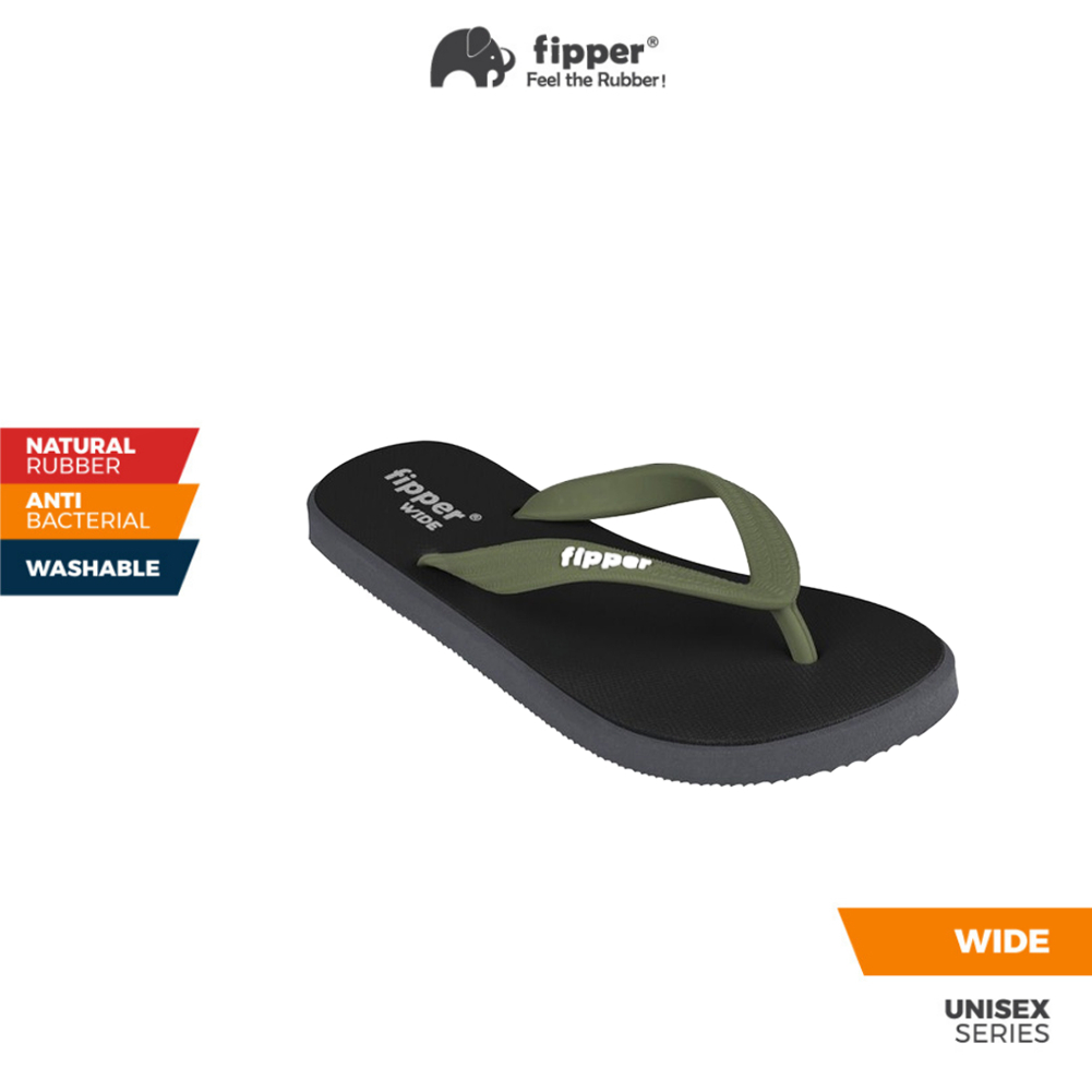 Fipper Wide Rubber Slipper for Unisex in Black / Grey (Dark) / Green (Army) | Shopee Malaysia