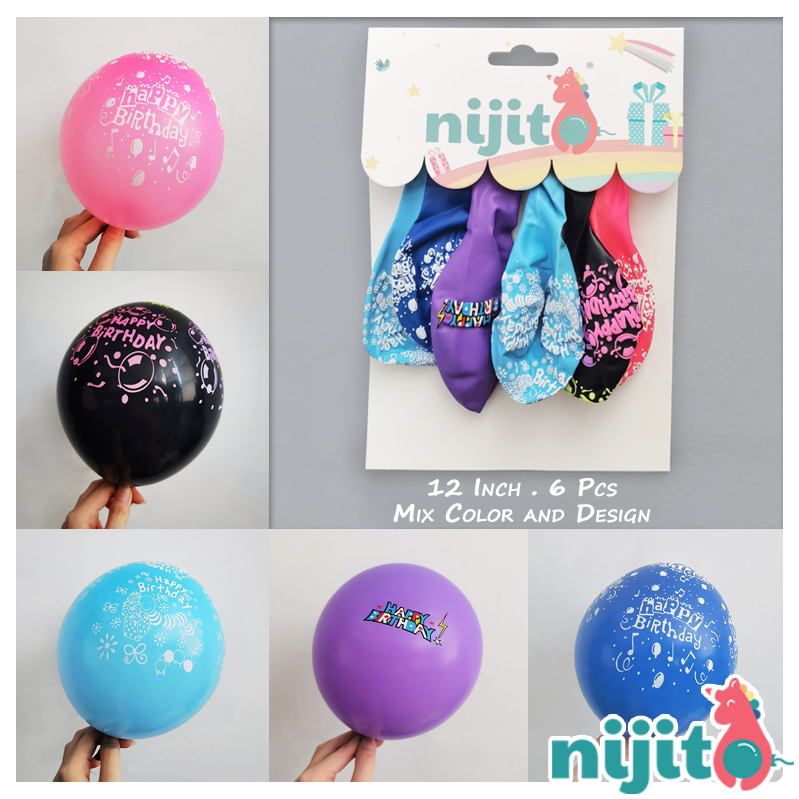 Nijito - 6pcs 12inch Music Happy Birthday Balloon Chrome Macaron Belon ...