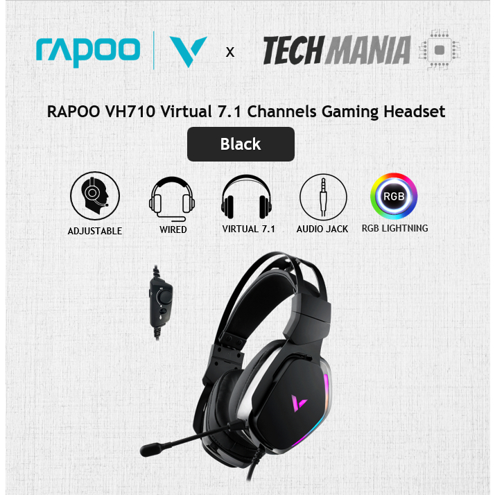 Rapoo VH710 Virtual 7.1 Channels RGB backlit Gaming Headset (Black) -2 year warranty | Shopee ...