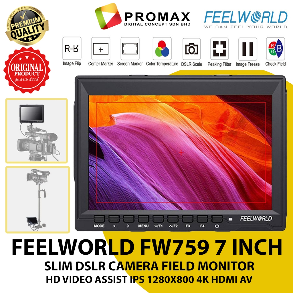 FEELWORLD FW759 7 INCH SLIM DSLR CAMERA FIELD MONITOR HD VIDEO ASSIST ...