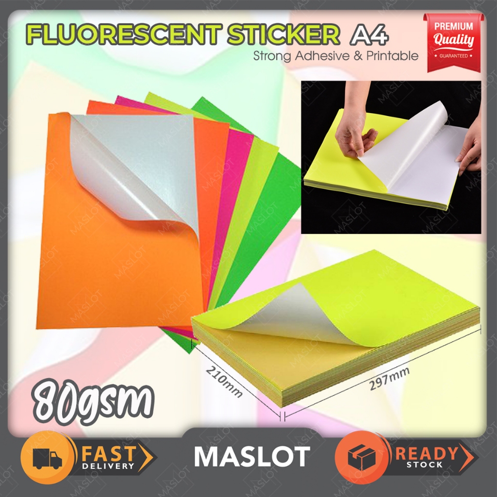 A4 Printable Colour Sticker (FLUORESCENT/LIGHT COLOUR) A4 Kerats ...