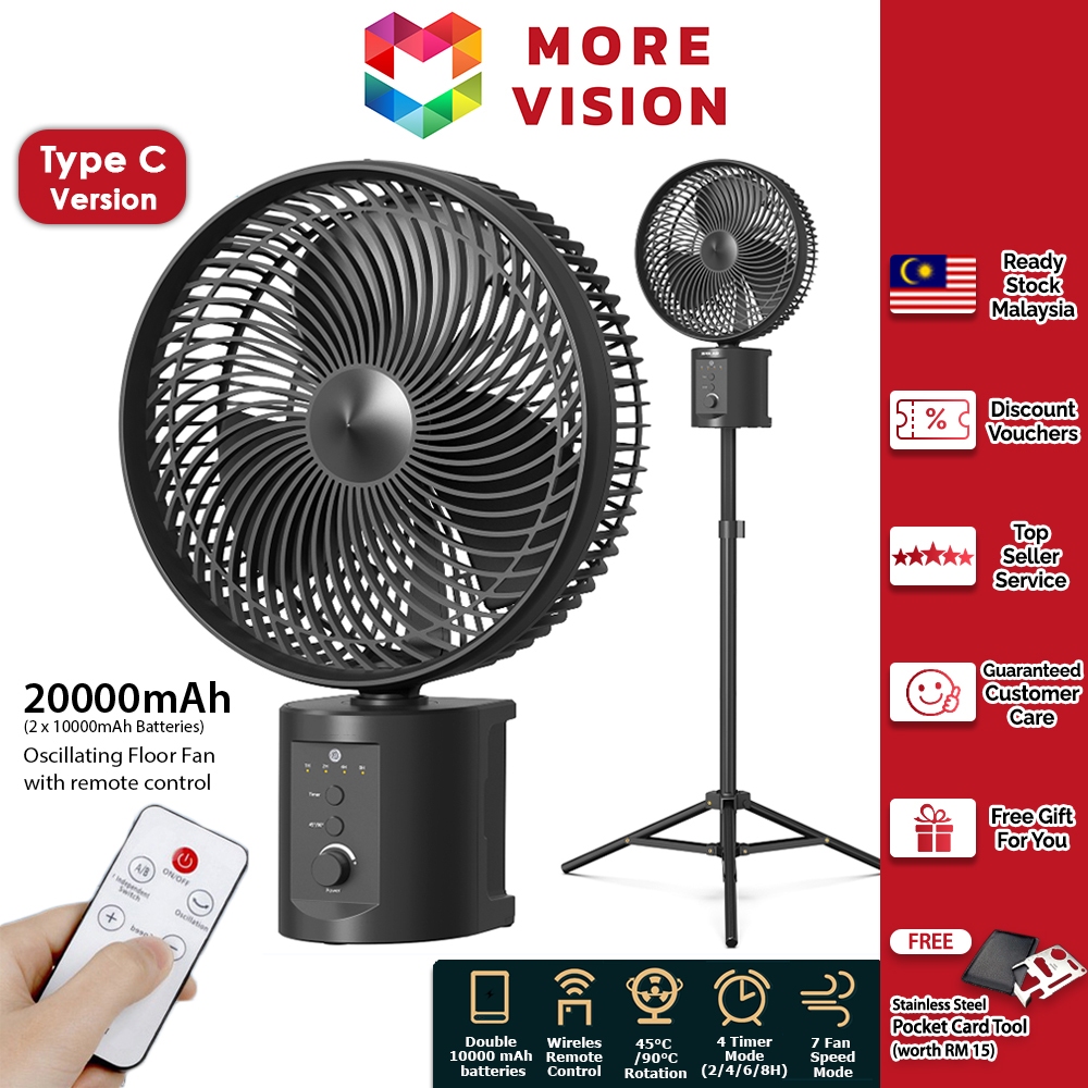 20000mAh Rechargeable Battery Oscillating Floor Fan with Remote 10 Inch ...