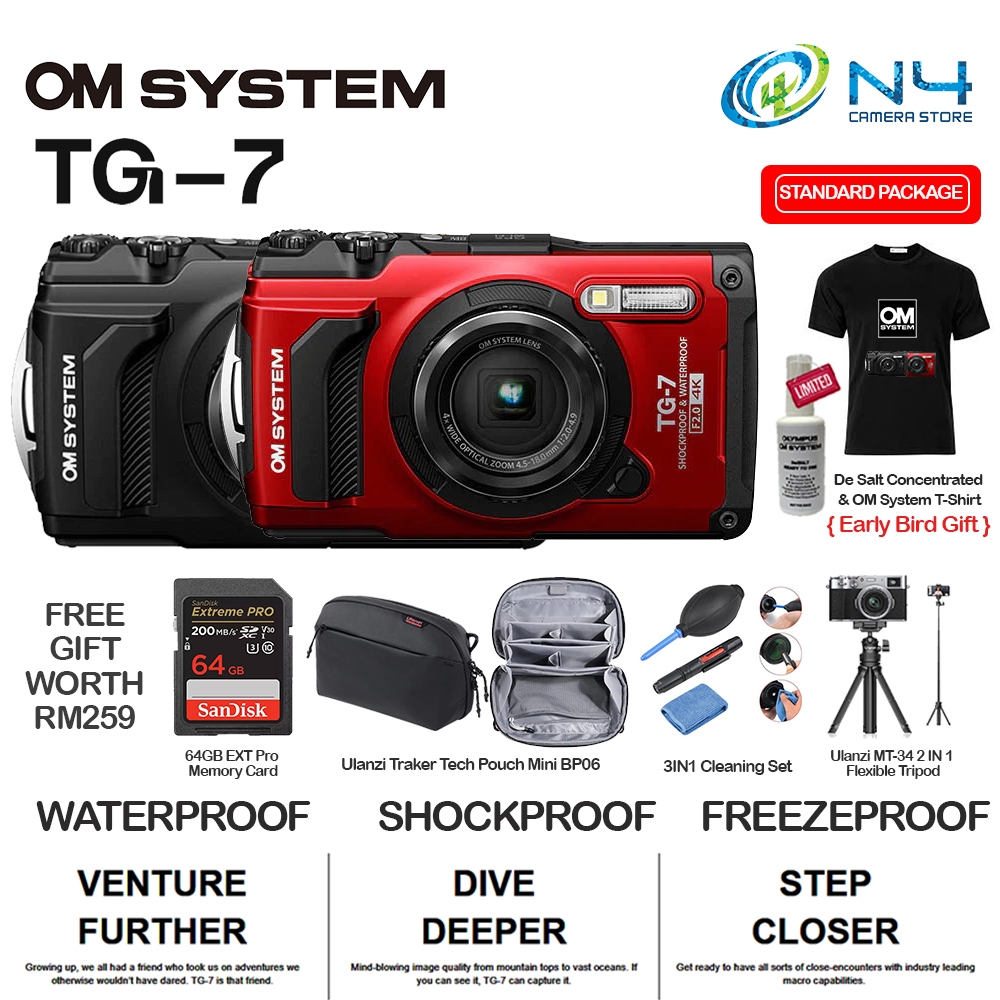 Olympus OM SYSTEM Tough TG-7 / TG7 Digital Camera (Black/Red) +Free ...