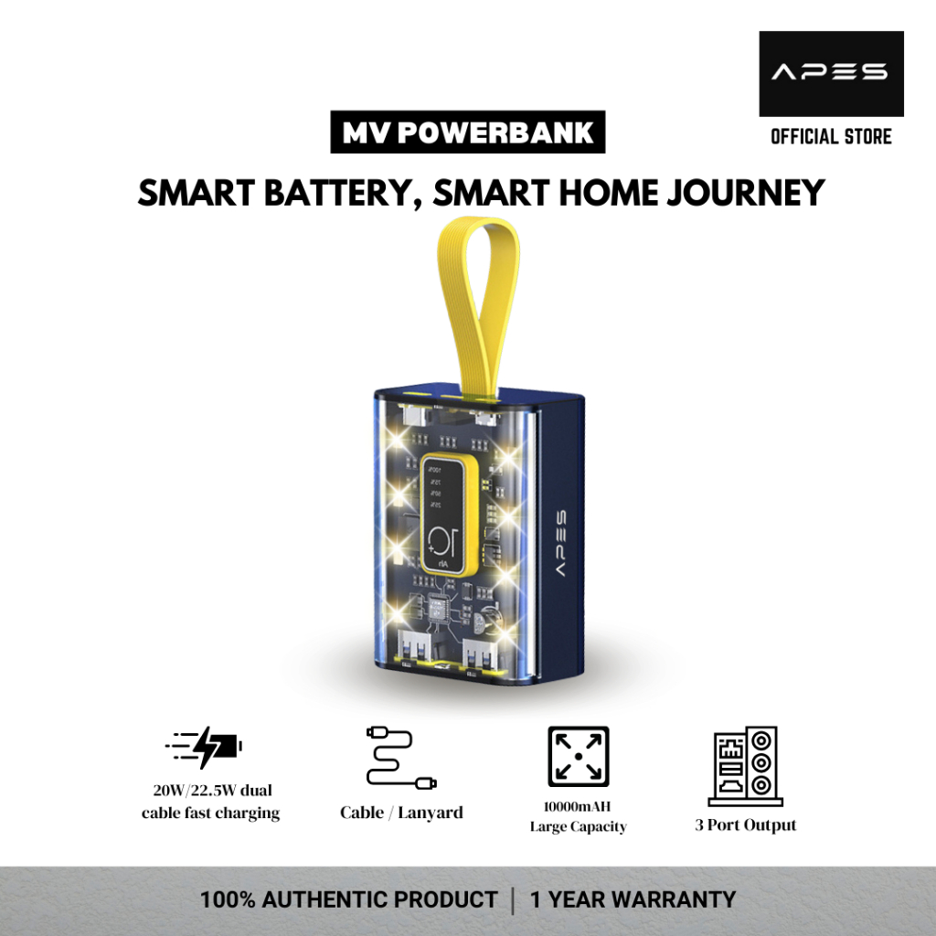 APES New Transparent 10000mah Powerbank Built-in 3 Cables Cover Fast ...