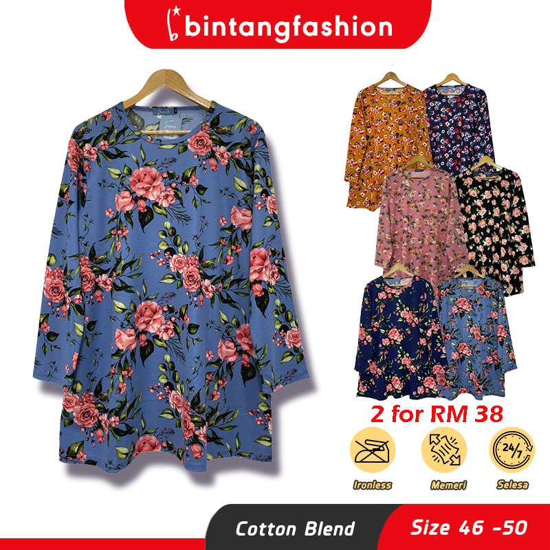 Bintang Fashion Blouse Labuh Saiz Besar Lengan Panjang | Blouse ...