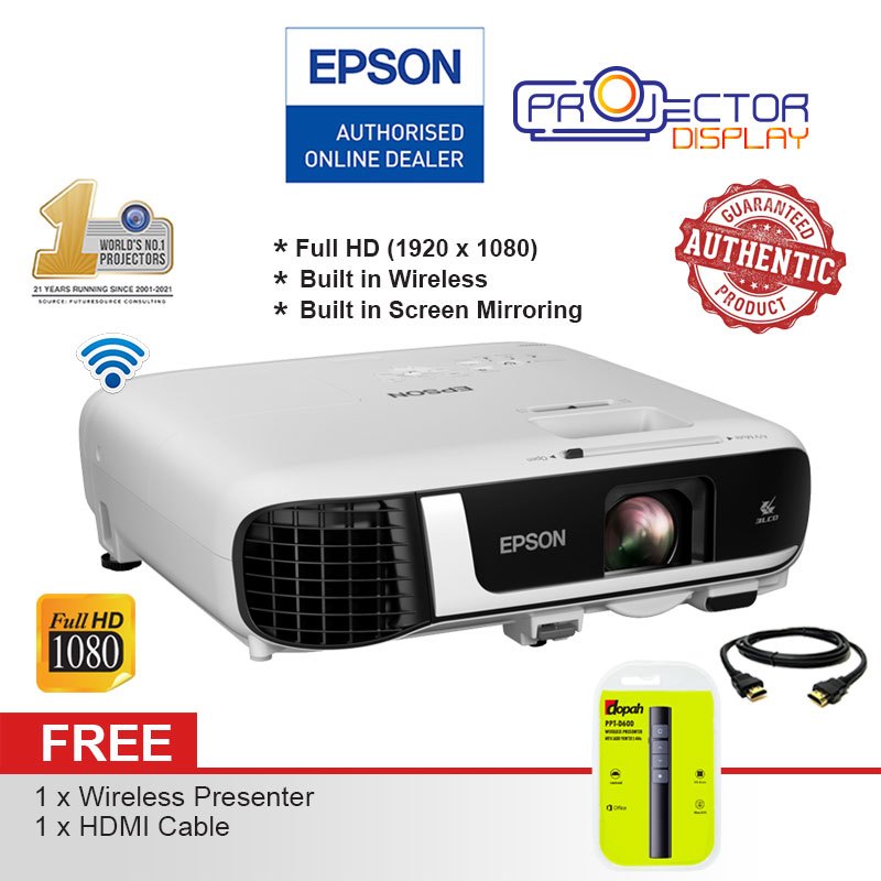 Epson EB-FH52 Full HD 4000 Lumens Business Data Projector Built-In Wireless, Screen Mirroring ...