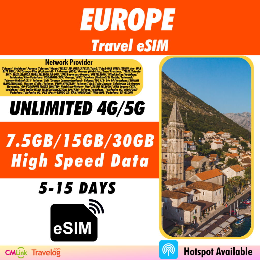 [Europe eSIM] [5-15 Days] High Speed Unlimited Data 4G Travel Prepaid eSIM Roaming Data | Shopee ...