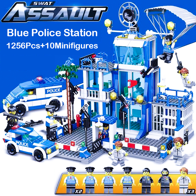 Mainan Police Station Building Block SWAT Give 10 Minifigures Puzzle ...