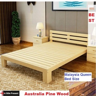 Queen Size Australia PINE WOOD Bed Frame, Queen bed, katil kayu, katil ...